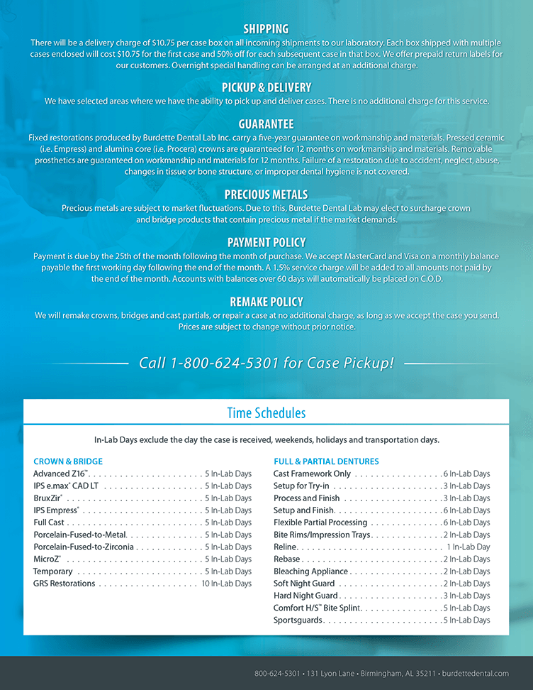 Online Fee Schedule Burdette Dental Laboratory Online Fee Schedule Burdette Dental Laboratory